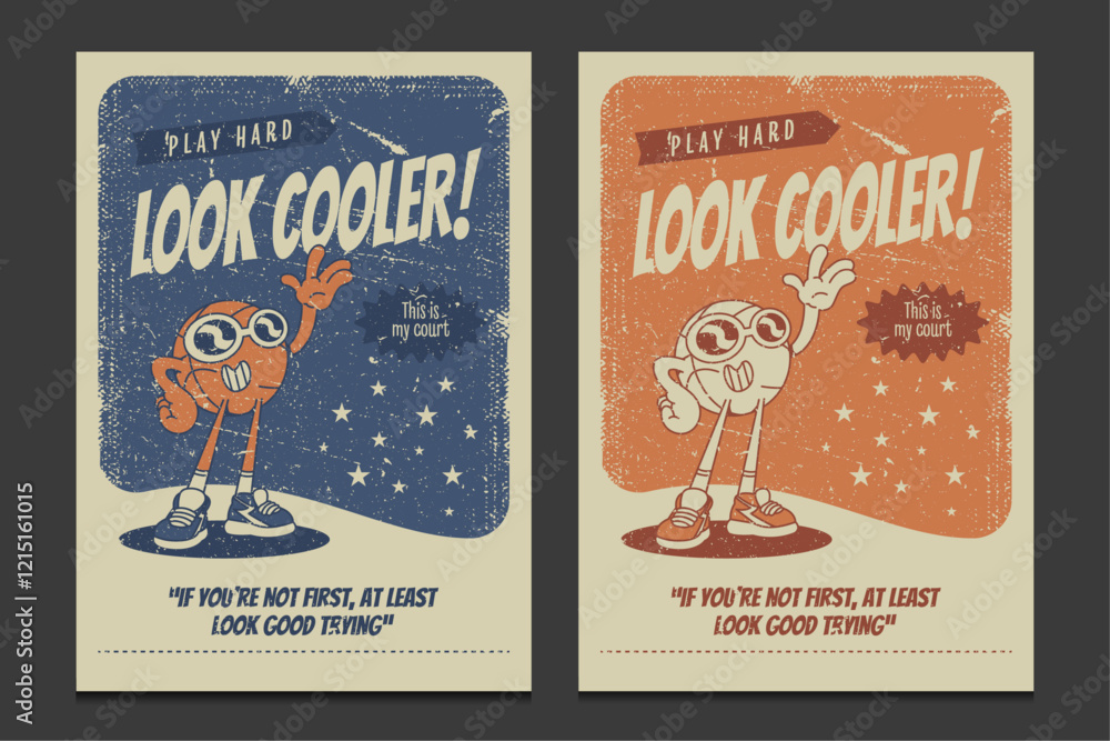 retro 30s poster featuring a basketball cartoon character, vector ...