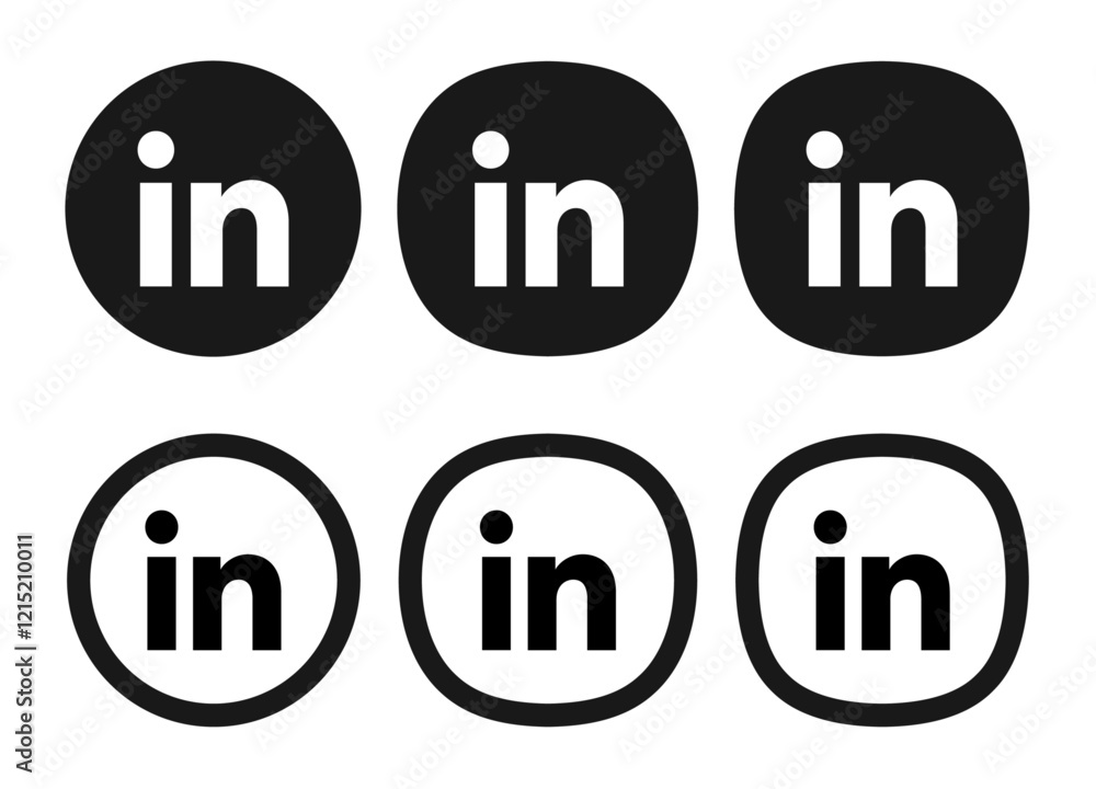 LinkedIn logo icons set in black and white, isolated on a transparent ...