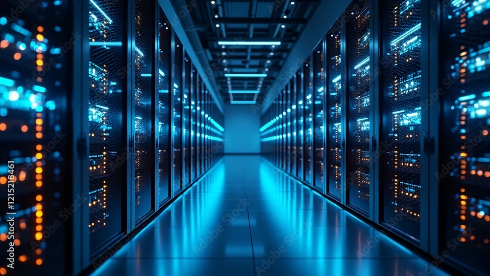 Internet Connection network in servers data center room storage systems. High-tech server room ...