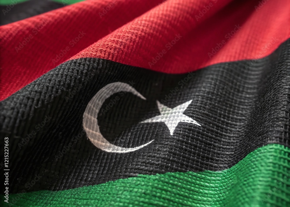 Macro Close-up of Libyan Flag Fabric Texture, Detailed National Symbol ...