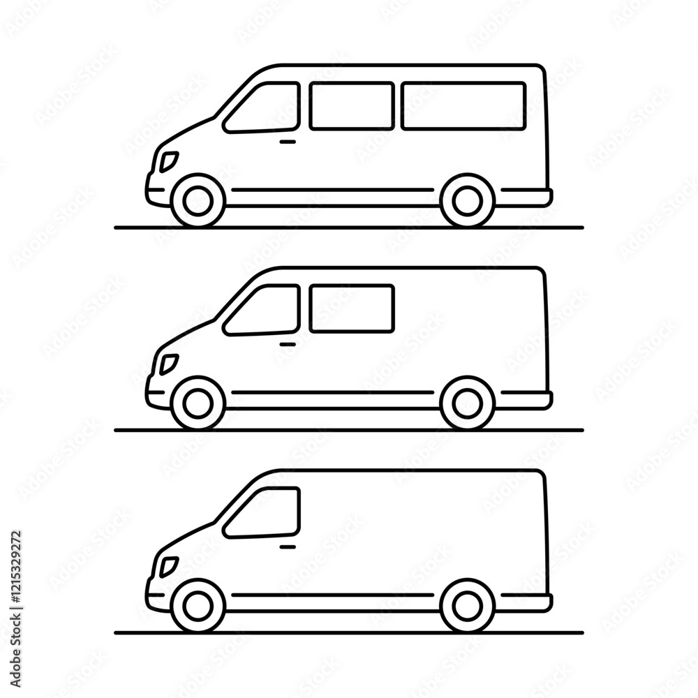 Minibus icon. Cargo-passenger van. Black outline linear silhouette ...