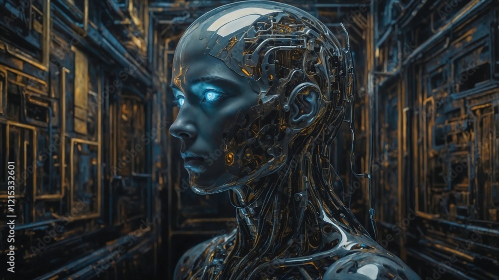 In a dystopian, AI-infused dream sequence captured in an oil painting ...