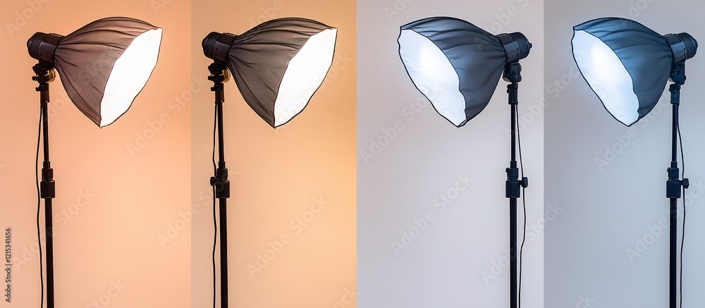 Studio lighting color temp comparison Four softboxes showing warm ...