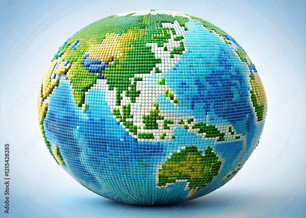 Pixel Art Globe: Blue Ocean, Green Continents - Candid Mosaic Earth ...