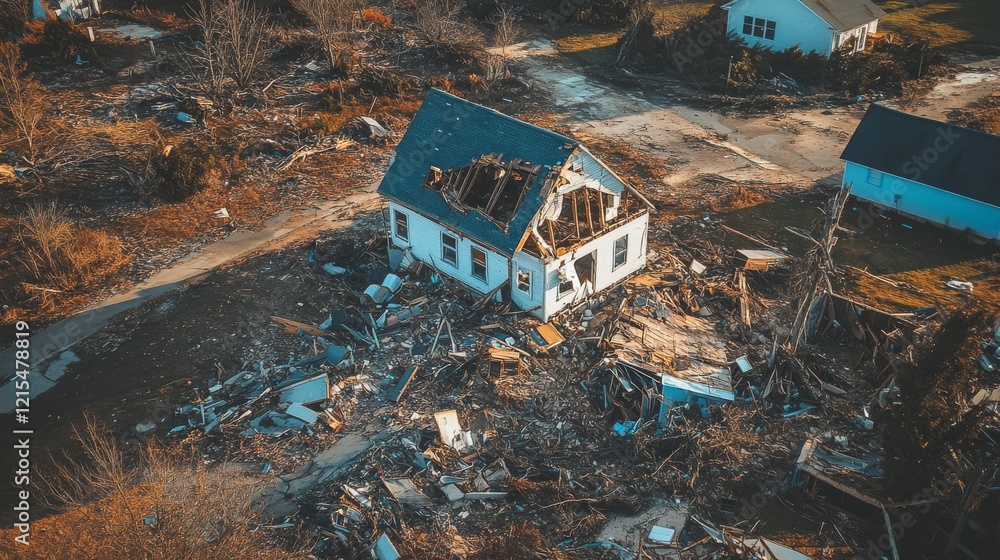 Houses destruction with tornado catastrophe. Natural disaster with ...