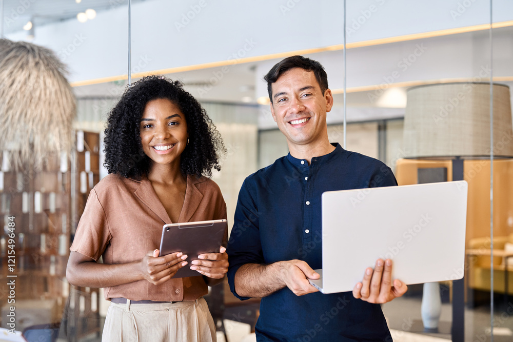 Young happy professional work team of two diverse confident female and ...