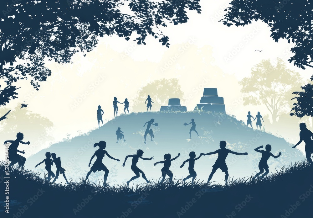 Mural paintings in the seamless style of ancient frescos adorn a scene ...