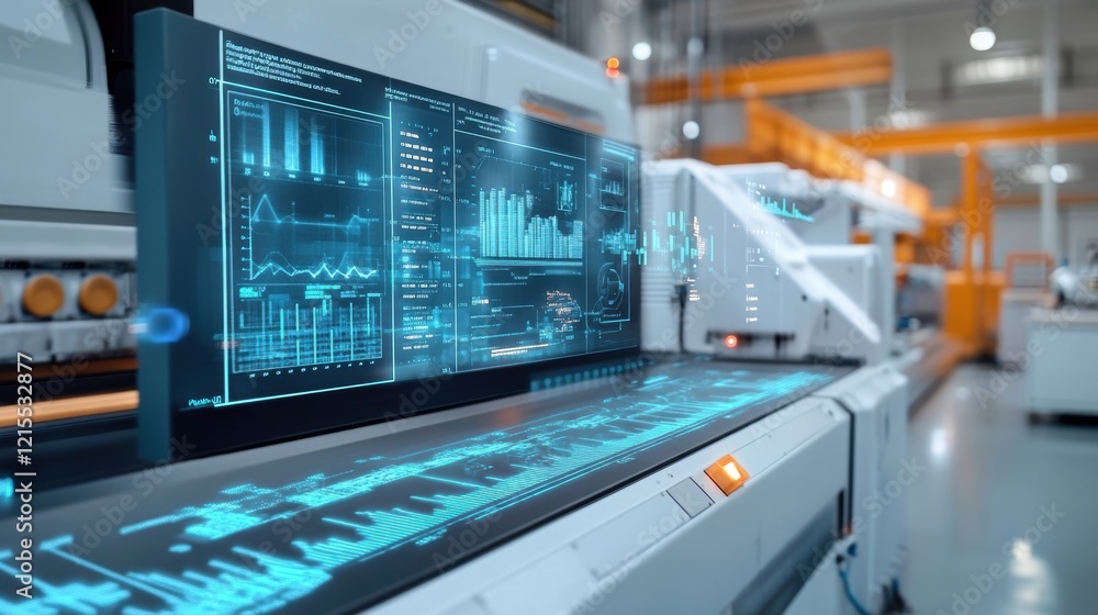 Futuristic control panel displaying various graphs and data, monitoring ...