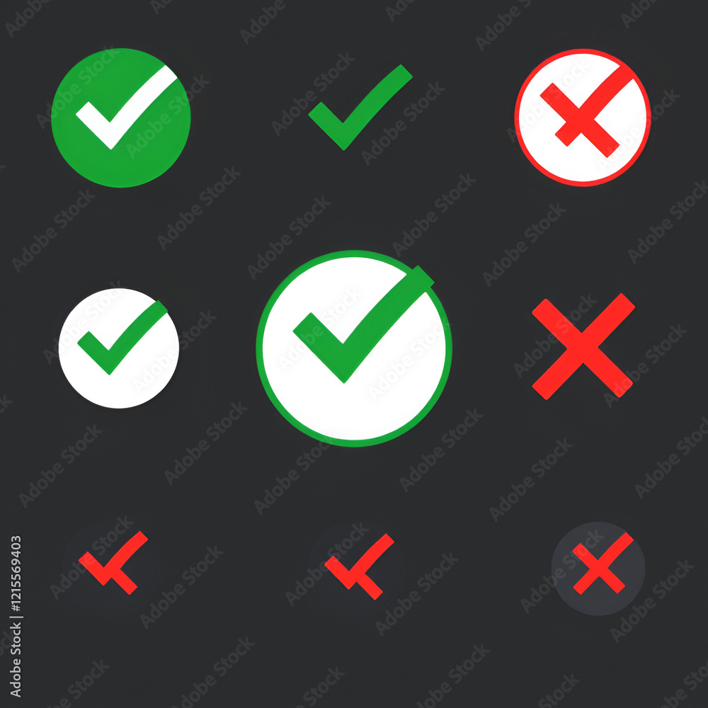 Check Mark Cross Circle Icon Green Red | Checkmark Checklist ...