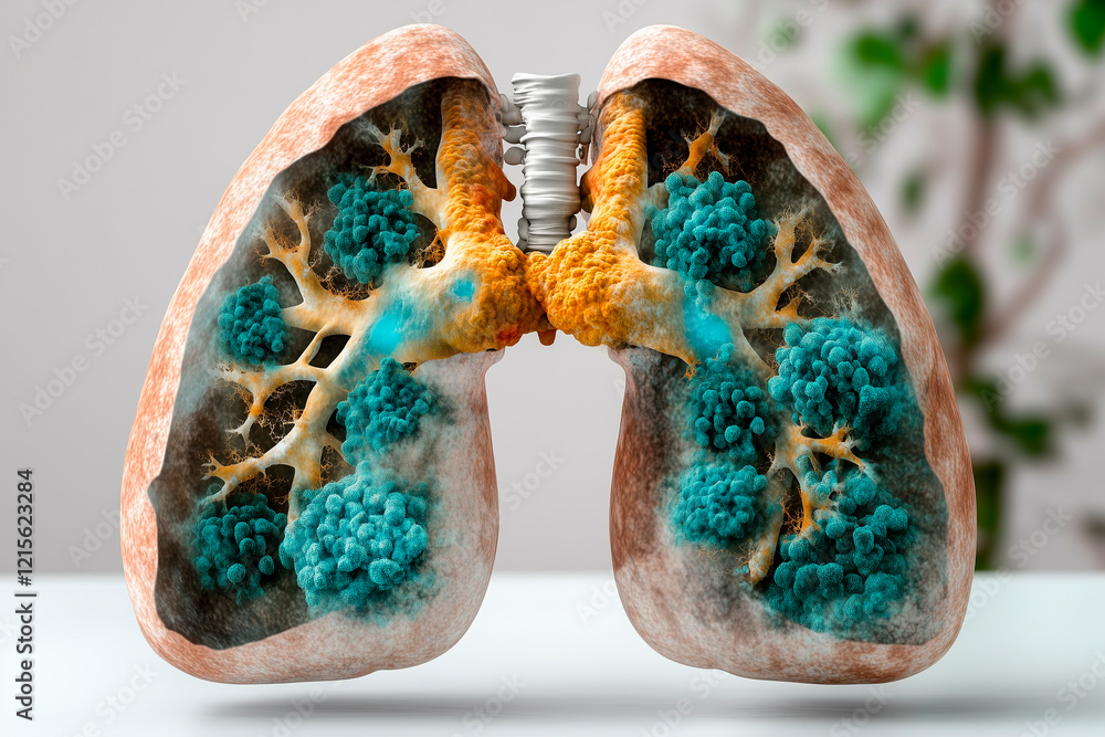 3D Render: Cross-Section of Lungs Showing Alveoli and Bronchial ...