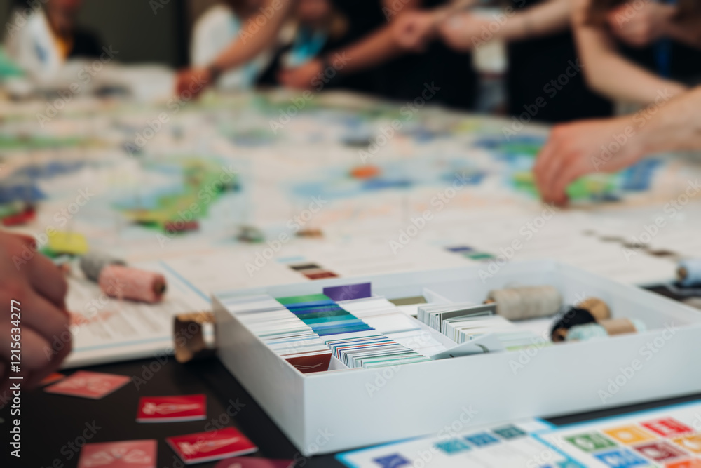 Process of playing tabletop board game on the table, fun with friends ...