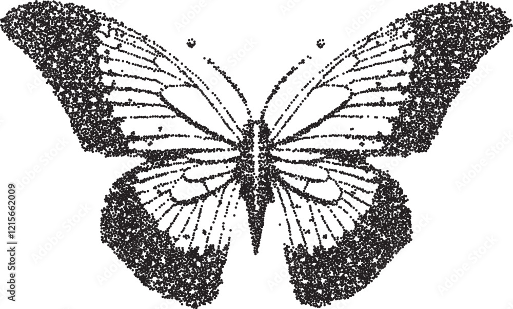 Butterfly vintage y2k stipple art, insect halftone stipple brutalist ...