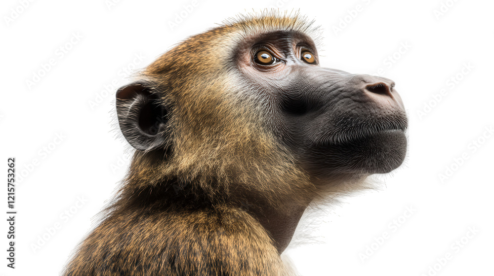 a close-up profile of a baboon showcasing its distinctive facial ...