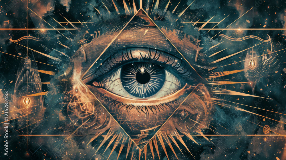 Mystical eye occult design mysterious magic symbols triangle light rays ...