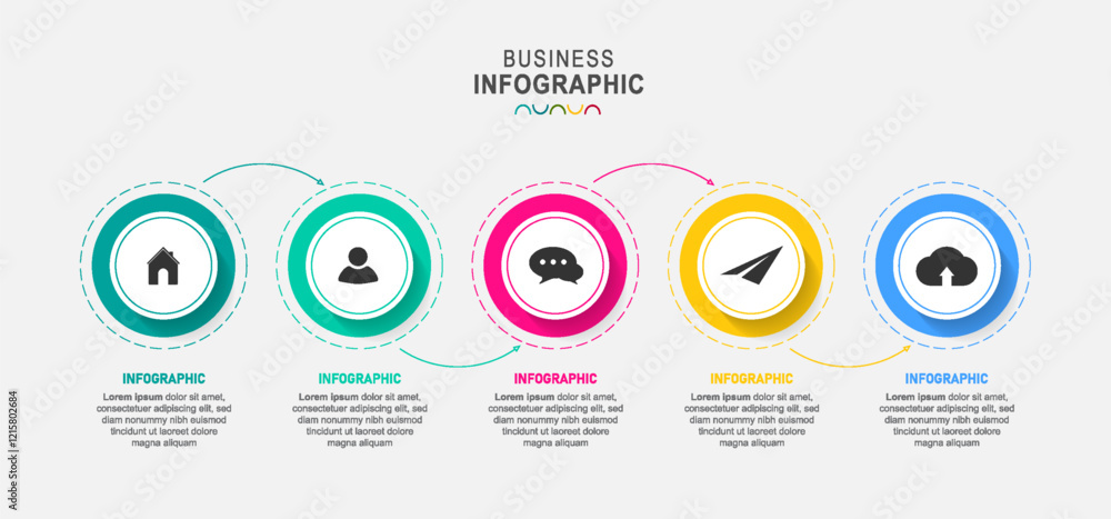 infographics timeline design template 5 icons with integrated circles ...
