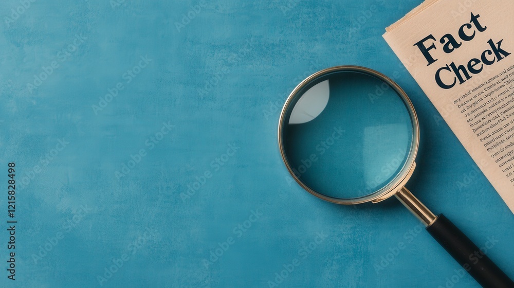 Magnifying Glass and Newspaper on Teal Background for Fact-Check Themes ...