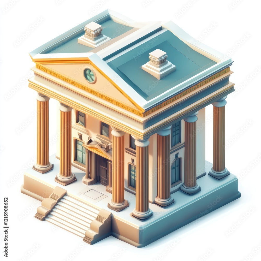 Neoclassical Bank Building: A digitally rendered isometric view of a grand neoclassical bank ...