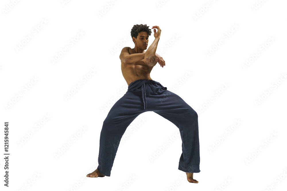 Scantily clad dancer, ballet dancer, man shows dance elements, dark ...