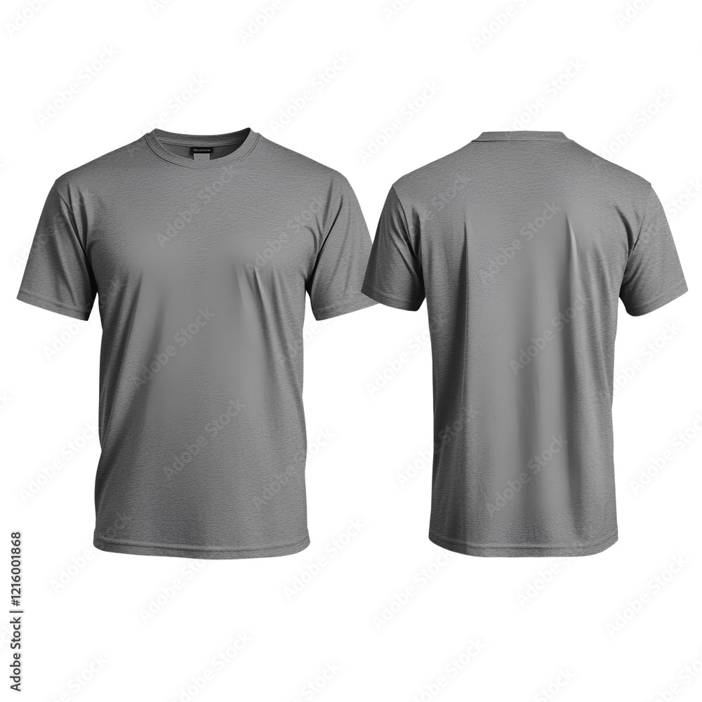 Gildan gray T-shirt template, front and back view mockup, on a ...