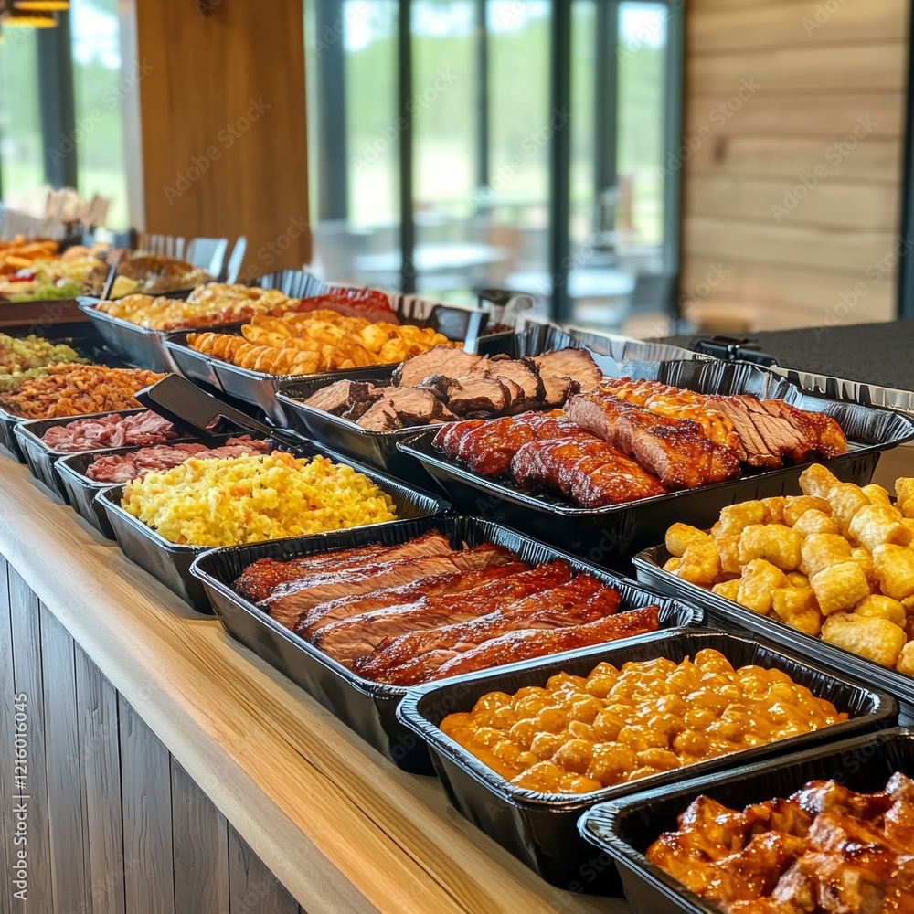 Buffet of Smoked Meats and Sides Stock Photo | Adobe Stock