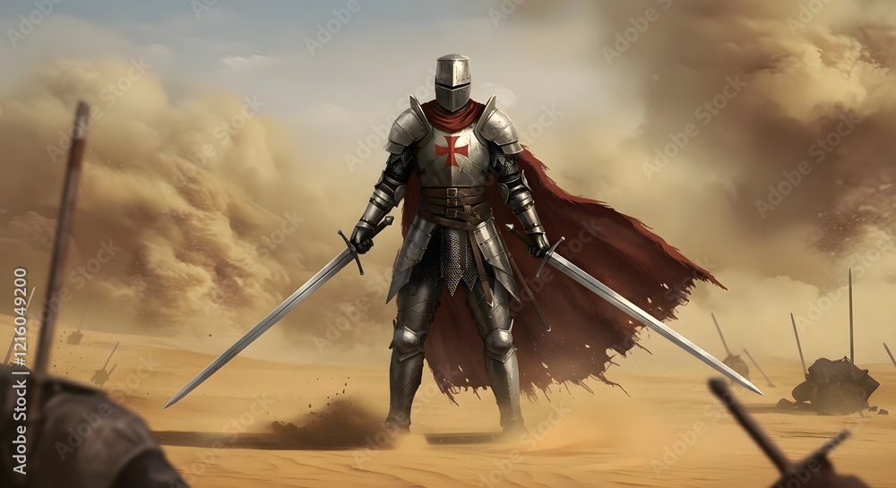 Brave Crusader Knight in Desert Storm Digital Art Stock Photo | Adobe Stock