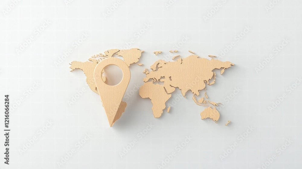 location Minimalist Map with Oversized Pin A stylized world map with a ...