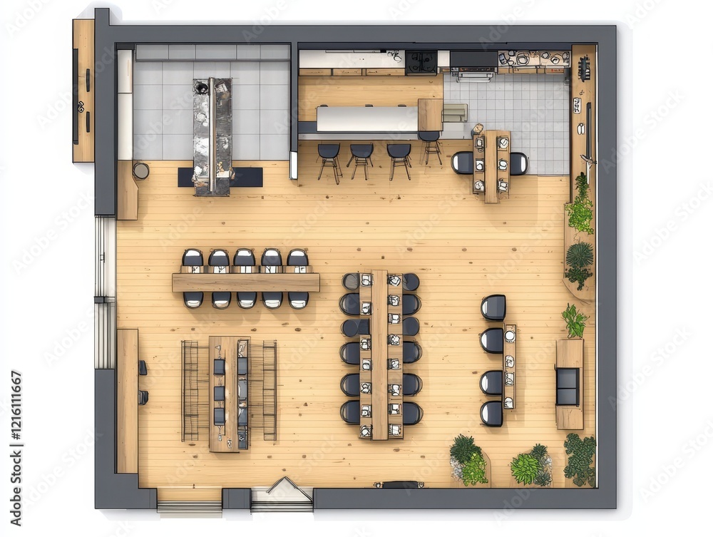 Restaurant Floor Plan Design: Modern Culinary Space Layout with Seating ...