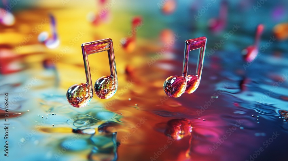 Chromatic Harmony: Floating Musical Notes on a Vibrant Surface Stock ...