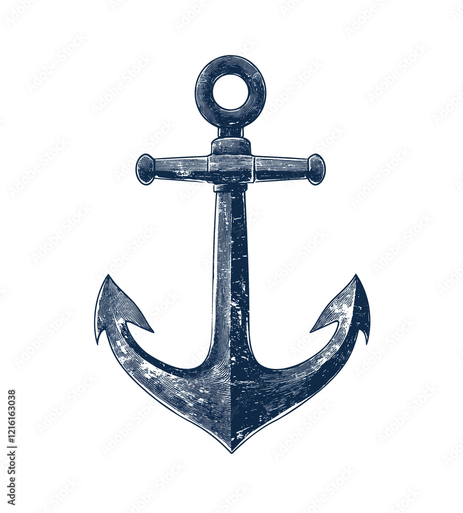 Vintage Nautical Anchor Illustration with Weathered Metal Texture ...
