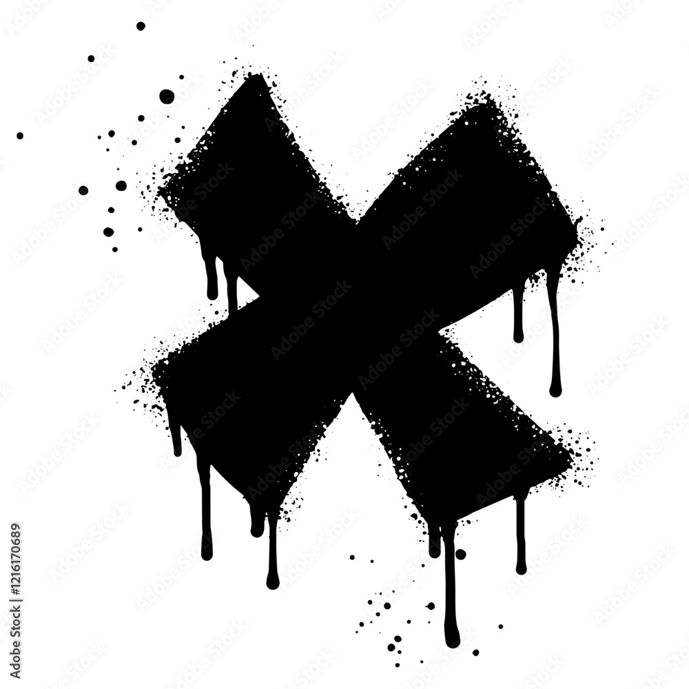 Spray painted graffiti check mark in black over white. X symbol ...