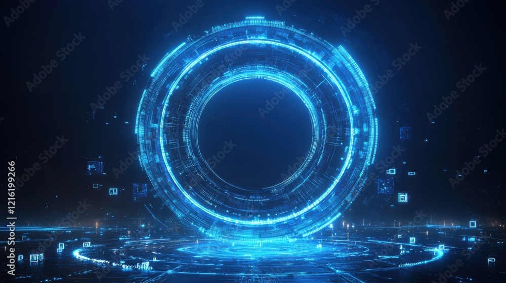 Futuristic Digital Technology Background with Glowing Blue Circular ...