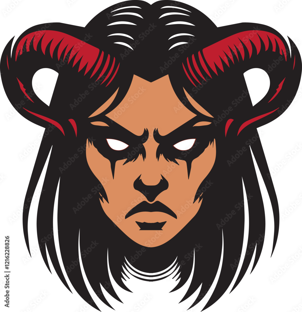 Angry Devil Face Girl Vector Design Stock Vector | Adobe Stock