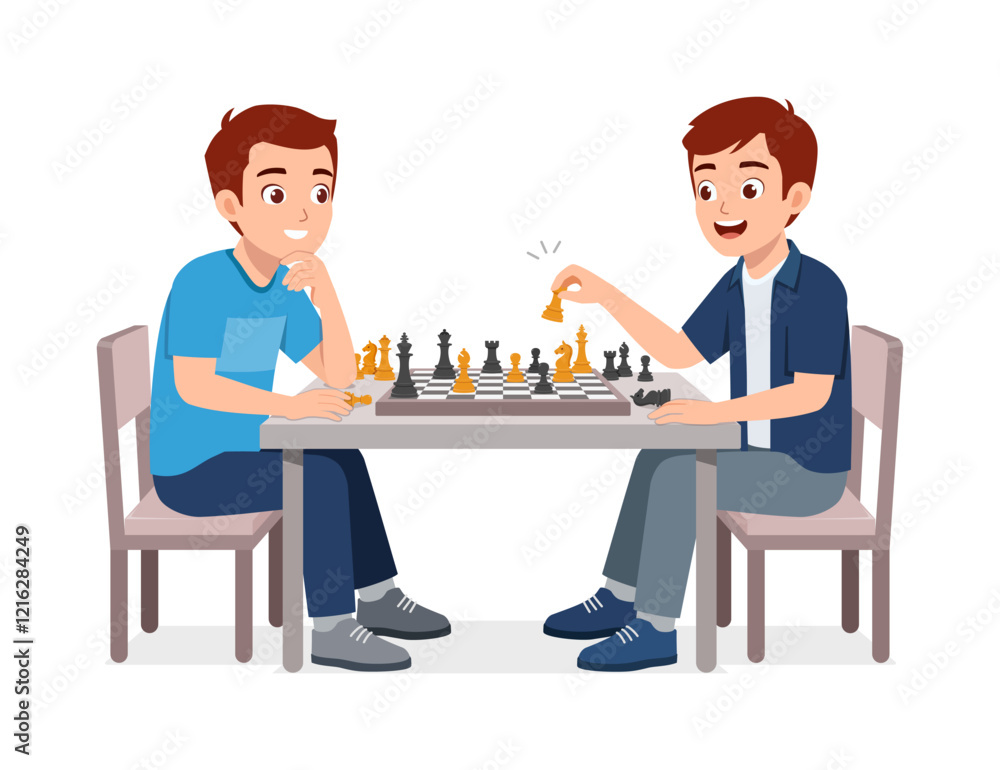 two men play chess and thinking hard Stock Vector | Adobe Stock
