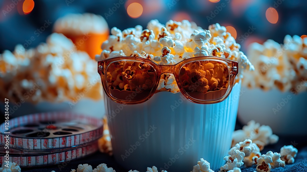 February calendar with 3D glasses, popcorn, and a film reel, suggesting ...