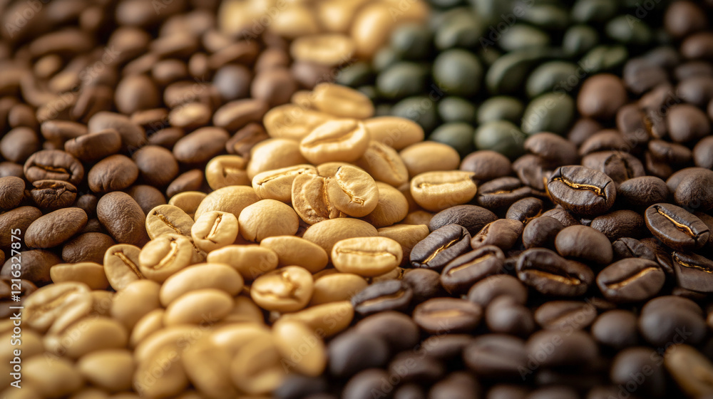 discover the vibrant journey of coffee beans: unroasted, green, light ...