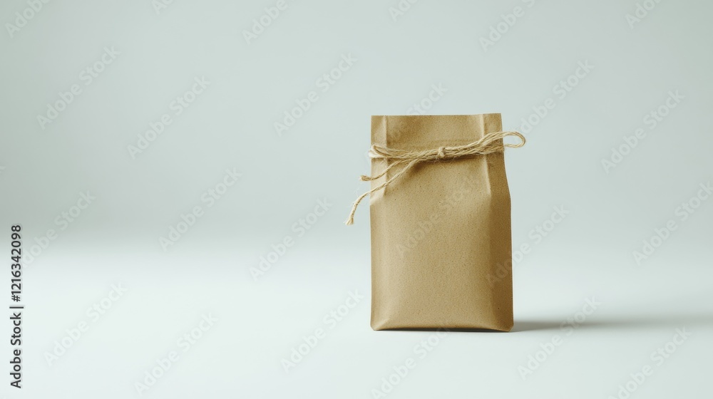 kraft paper pouch, natural hemp string, blank white label, minimalist ...