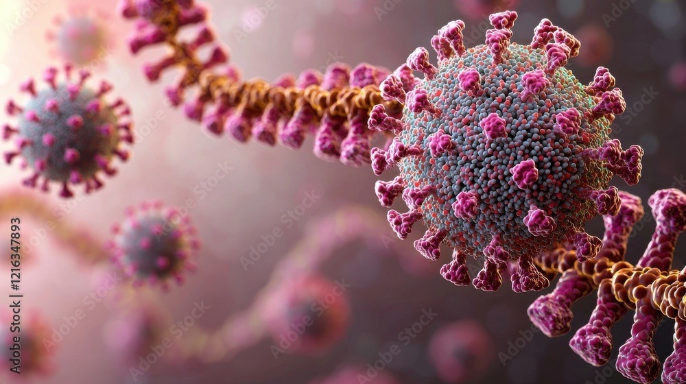 Hmpv virus proliferation in human blood samples closeup imaging ...