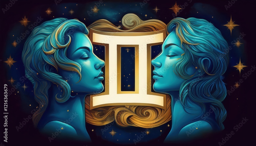 Gemini zodiac symbol illustrated with twin figures representing duality ...