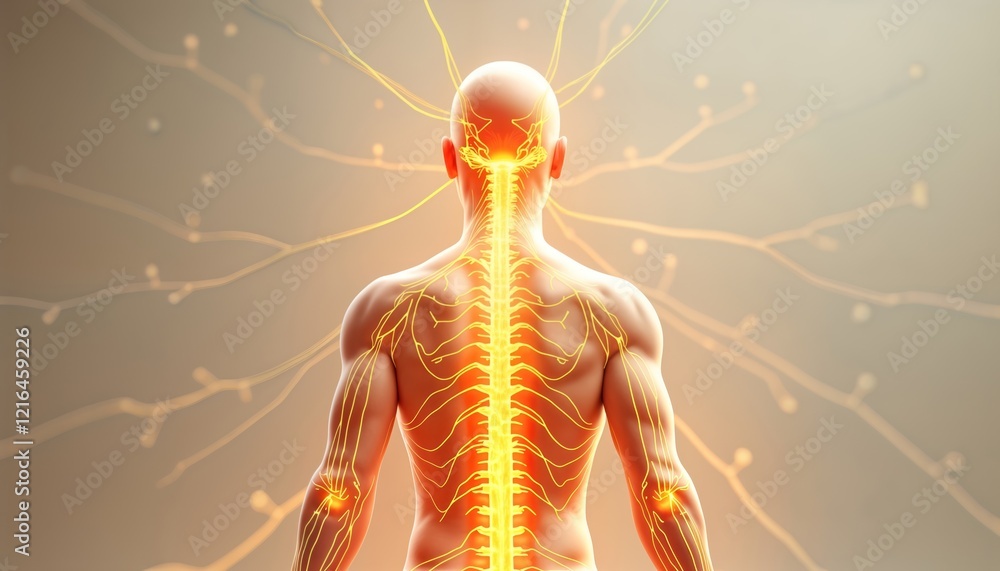 Human anatomy diagram shows nervous system pathways. Brain spinal cord ...