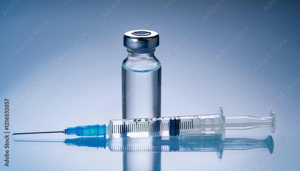 Disposable syringe with needle and vial isolated on white background ...