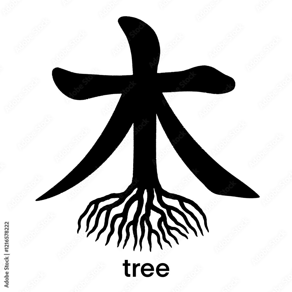 Pictorial Japanese kanji character for tree isolated on transparent ...