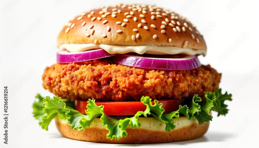 Delicious chicken burger isolated on transparent background. Freshly ...