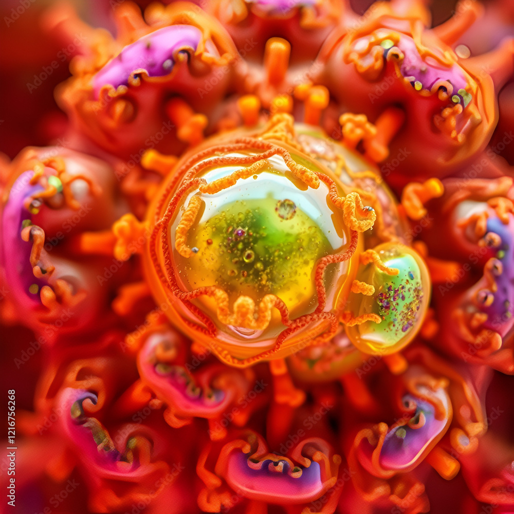 colorful fertilization cell of structure under the electron microscope ...