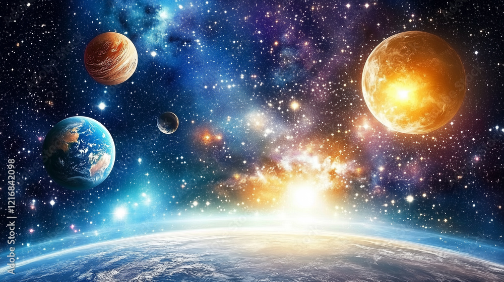 Planets of the Solar System in space concept background. Sci-fi ...