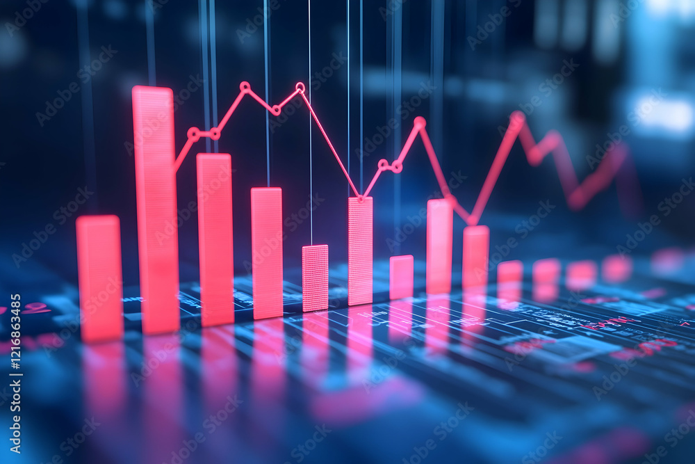 A stylized downward graph with decreasing bars and negative growth ...