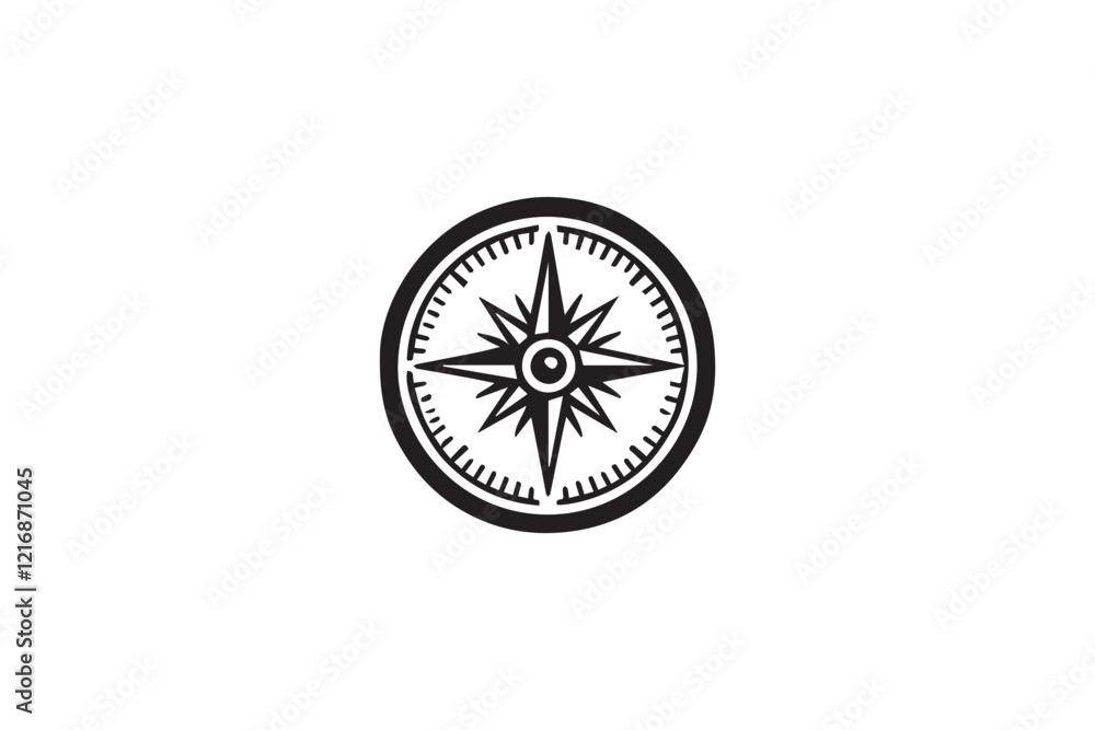 simple and subtle vector silhouette of compass in black and white, set ...