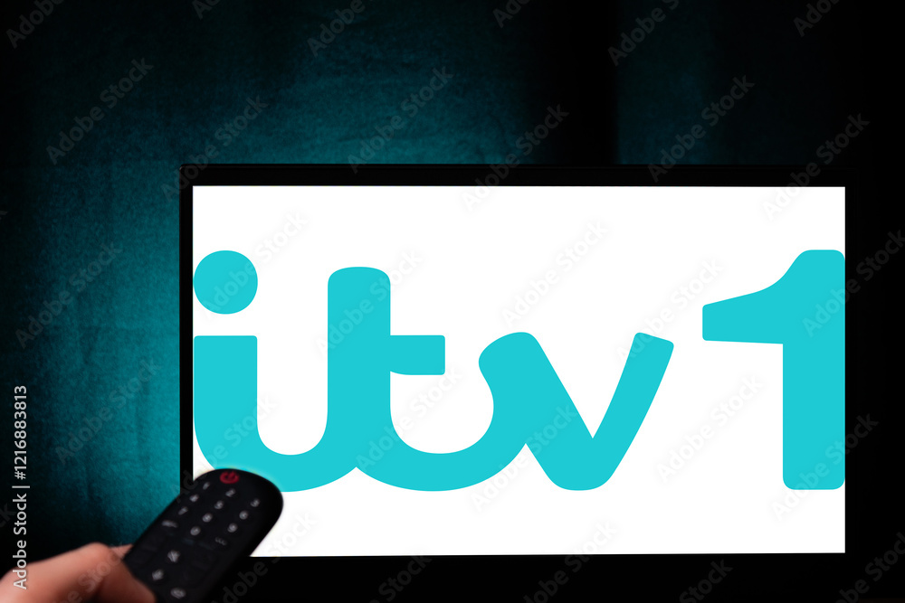 Television showing the ITV 1 logo in an obscure location. Formerly ...