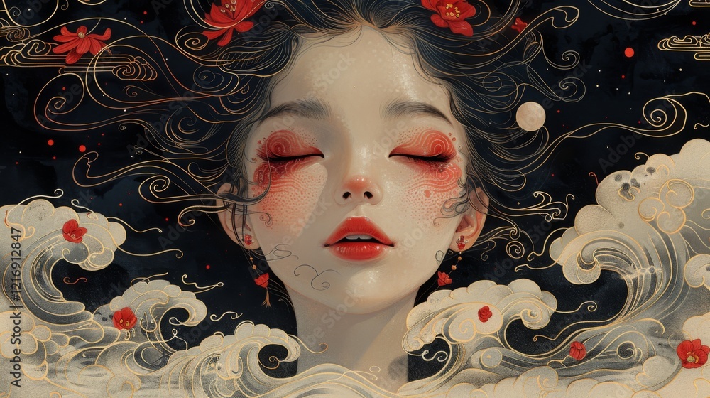 Mythical creatures. Japan myth. portrait of Amaterasu Omikami, the ...