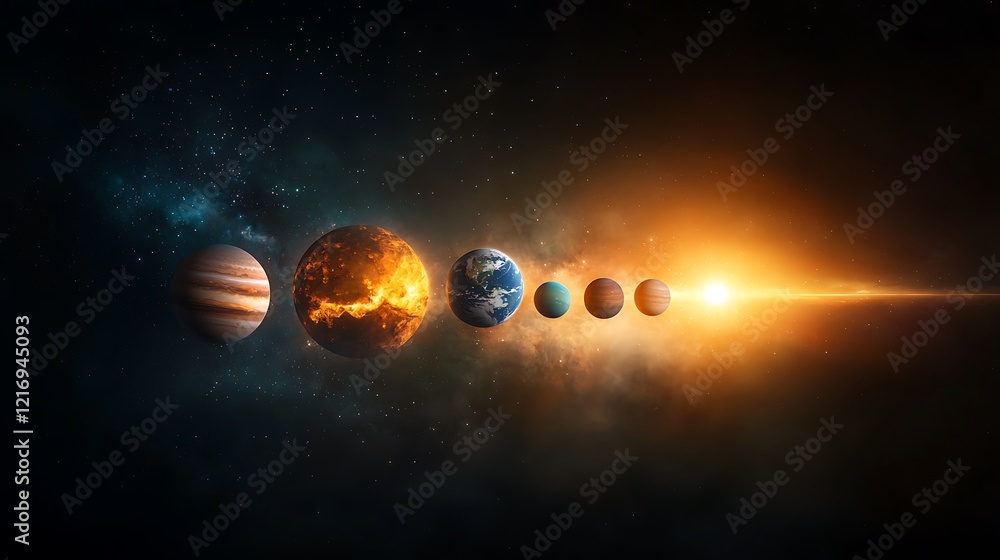 Stock-Illustration „Realistic 3D render of planetary system with ...