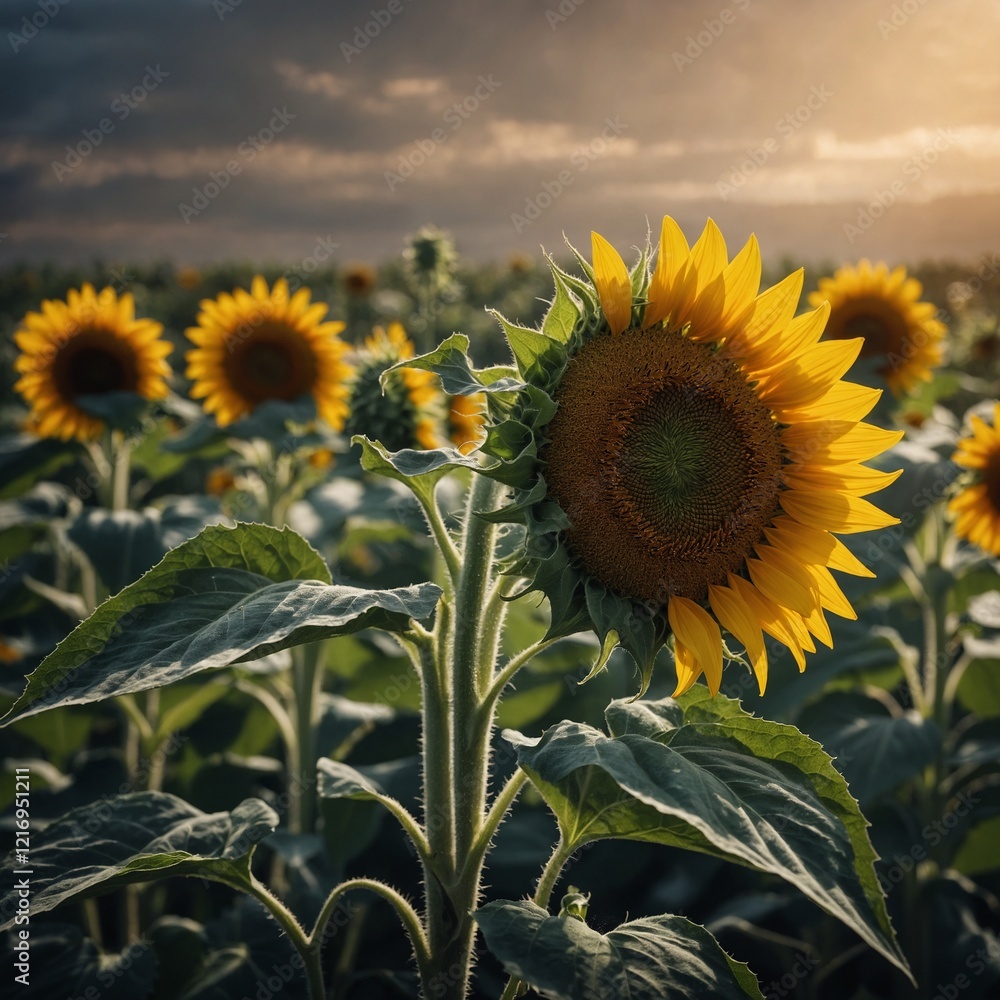 Foto de Stock Explain the life cycle of a sunflower from seed to bloom ...
